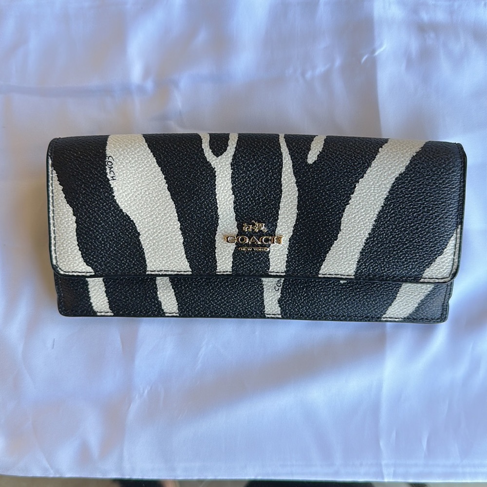 Coach Zebra Print Fold Over Wallet - Gem